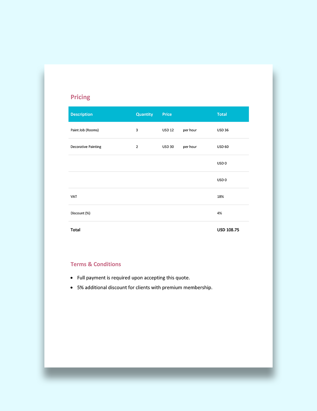 Free Job Quotation Template - Google Docs, Google Sheets, Excel, Word ...