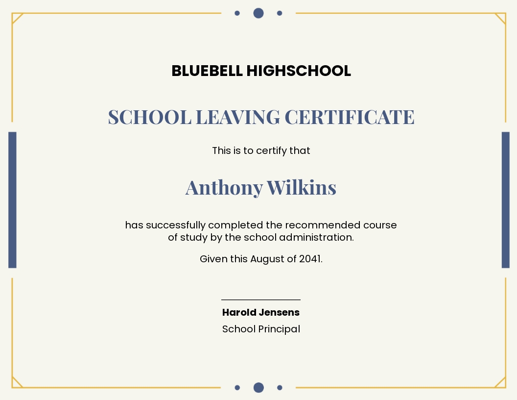 School Leaving Certificate Template In Word Template