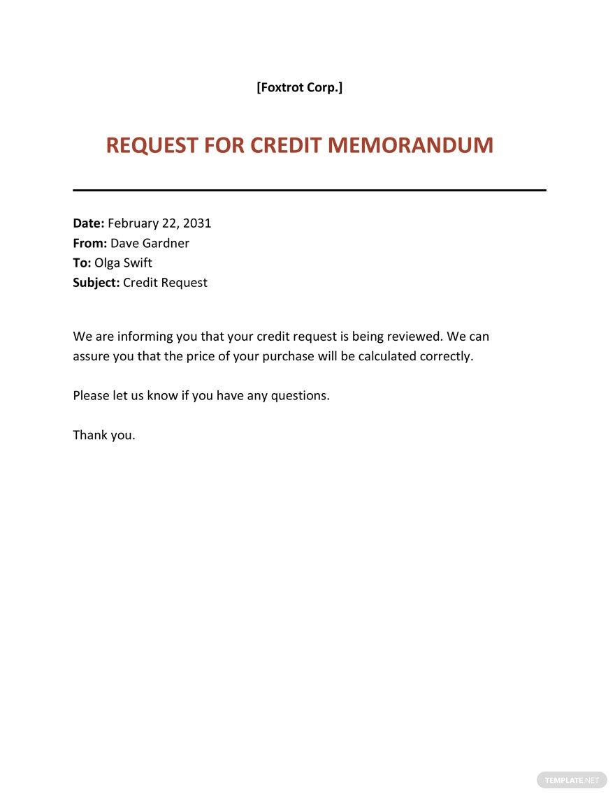 Free Sample Credit Memo Template - Word | Template.net