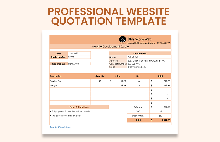 Free Professional Job Quotation Template - Google Docs, Google Sheets, Excel, Word | Template.net