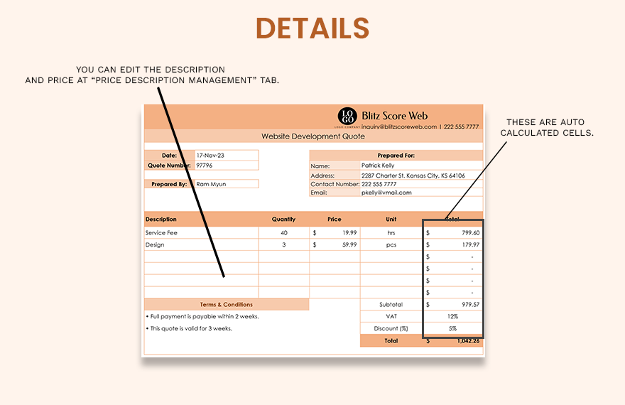 Professional Website Quotation Template - Google Docs, Google Sheets, Excel, Word | Template.net