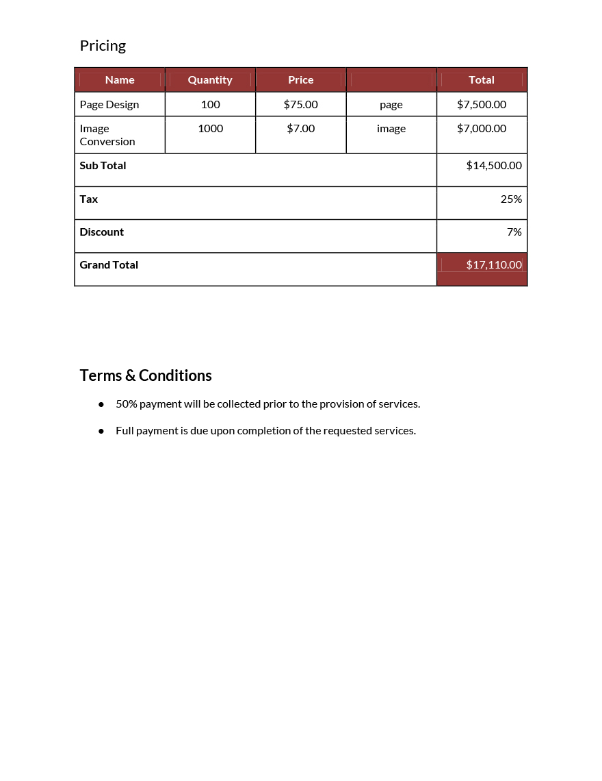 Graphic Design Website Quotation Template - Google Docs, Google Sheets ...