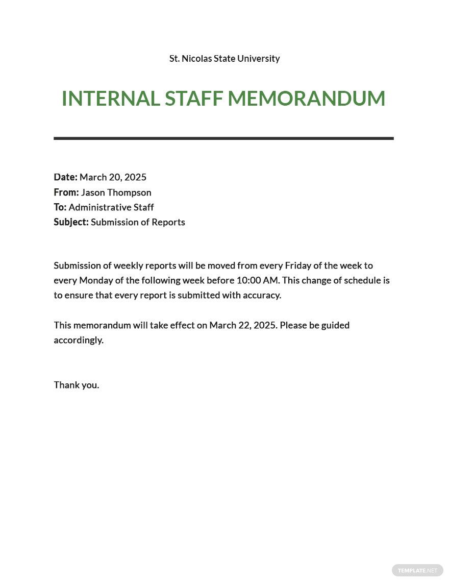 Internal Staff Memo Template Google Docs Word Apple Pages Template