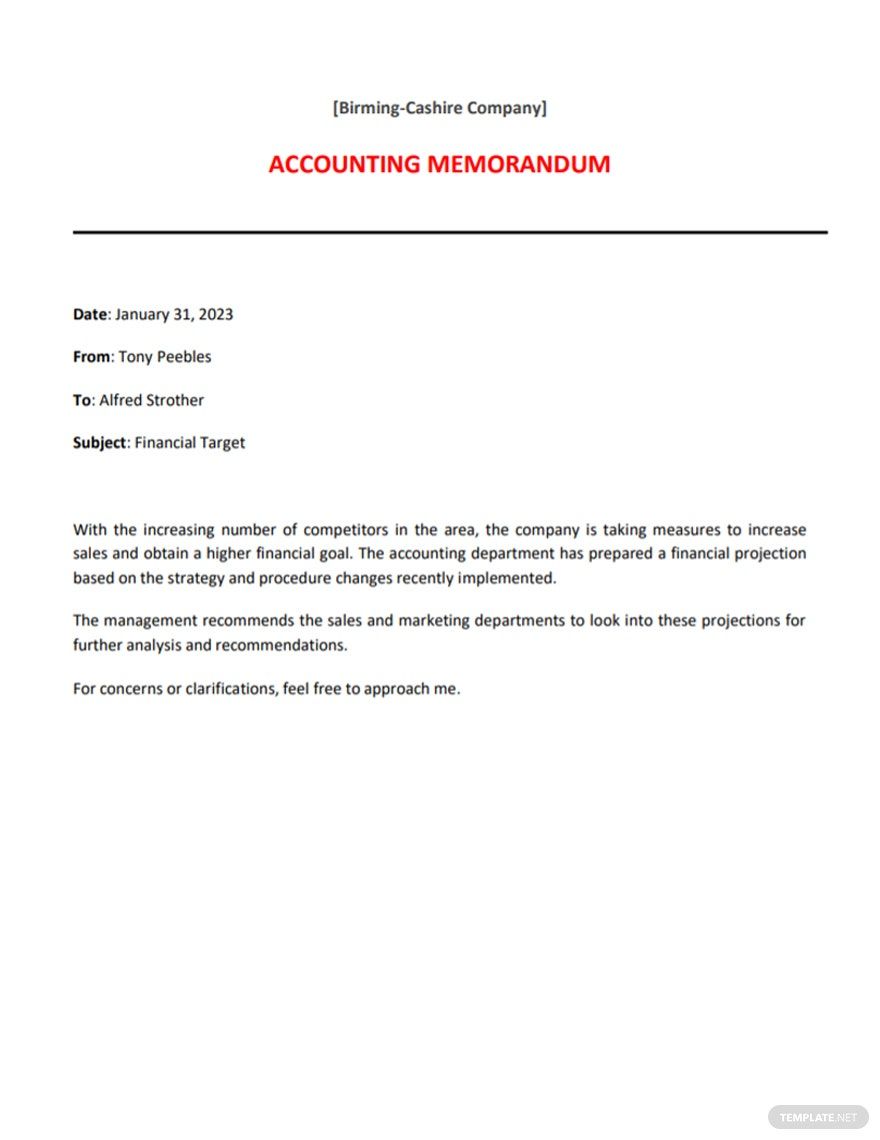 Formal Accounting Memo Template Google Docs Word Apple Pages
