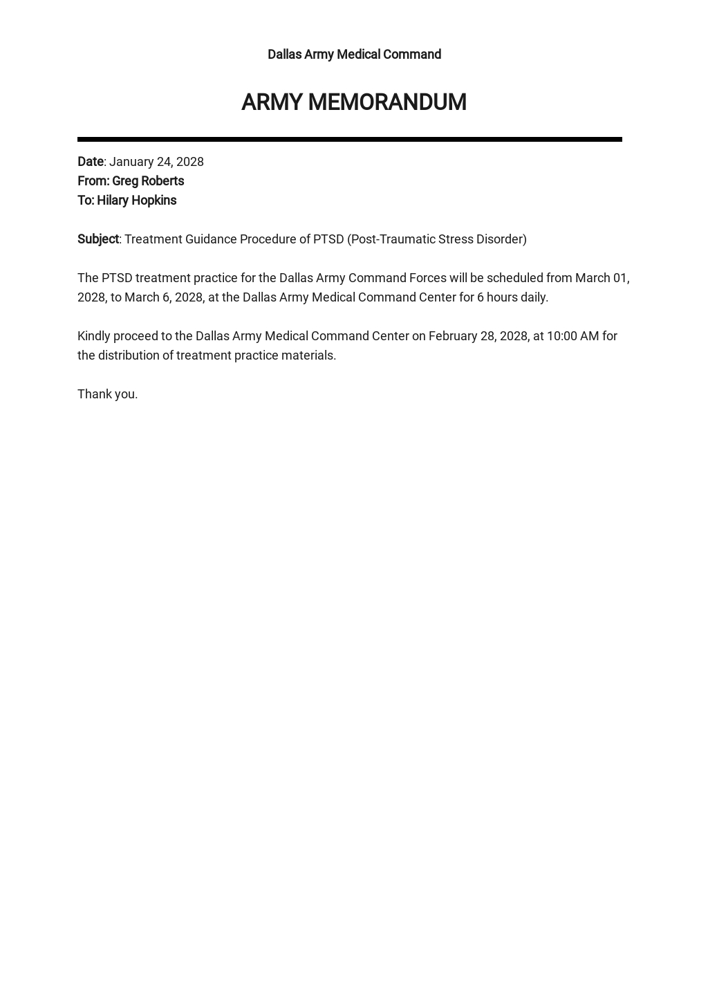 Blank Army Memo Template Free PDF Word Template