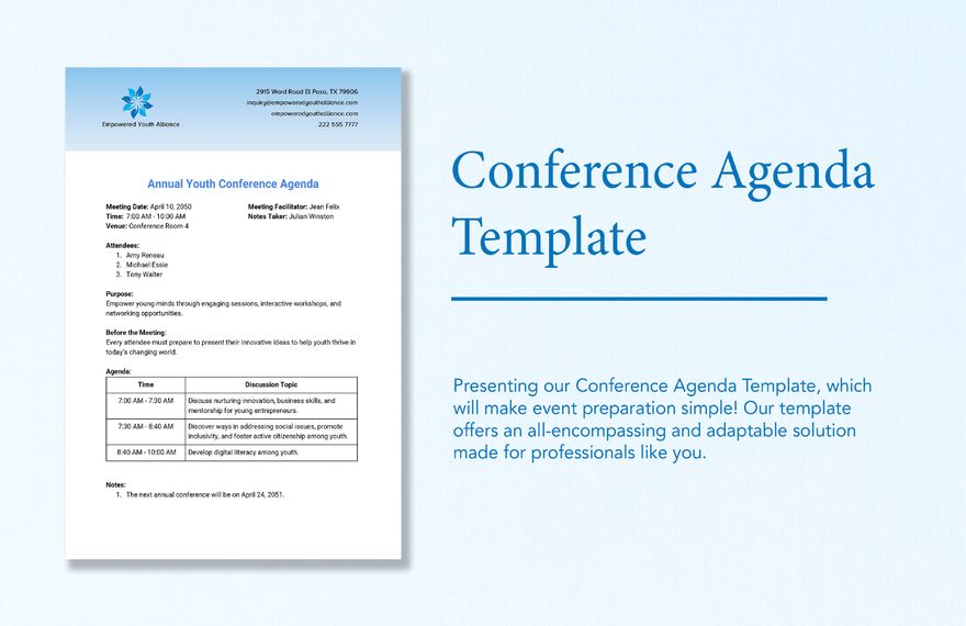 Conference Agenda Template - Google Docs, Word, Apple Pages | Template.net