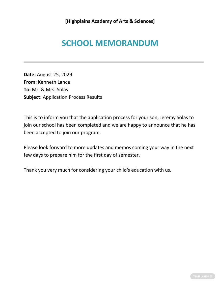 School Memo to Parents Template - Google Docs, Word, Apple Pages ...