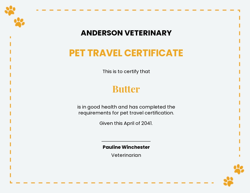 Free Ready Made Pet Certificate Templates Microsoft Word DOC 