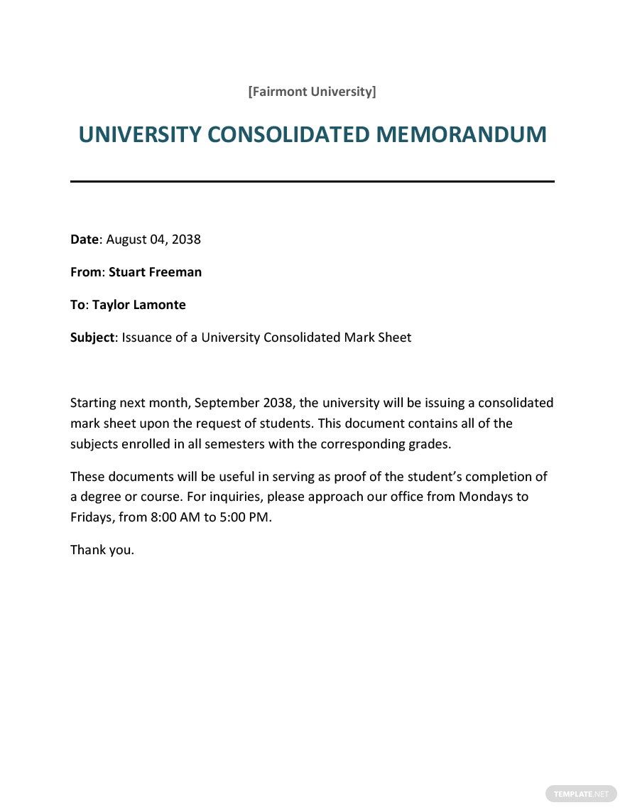 University Consolidated Memo Template - Google Docs, Word, Apple Pages ...