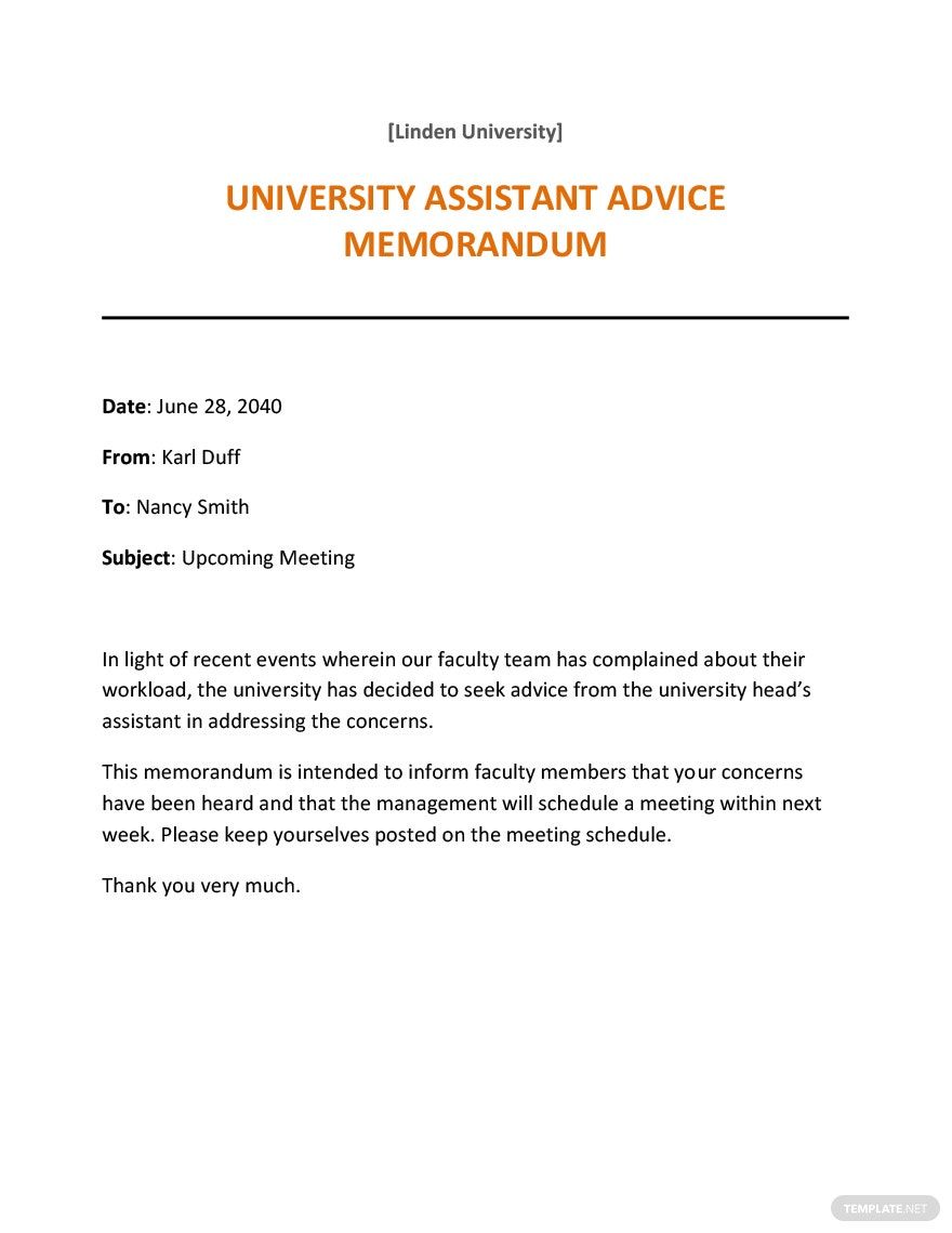 University Assistant Advice Memo Template - Word | Template.net