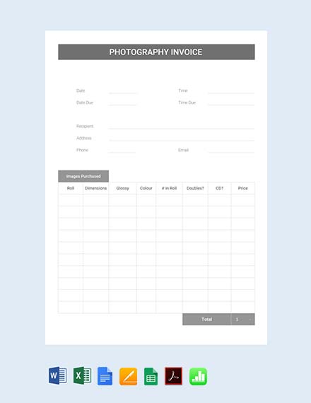FREE Sample Photography Invoice Template - PDF | Word (DOC) | Excel ...