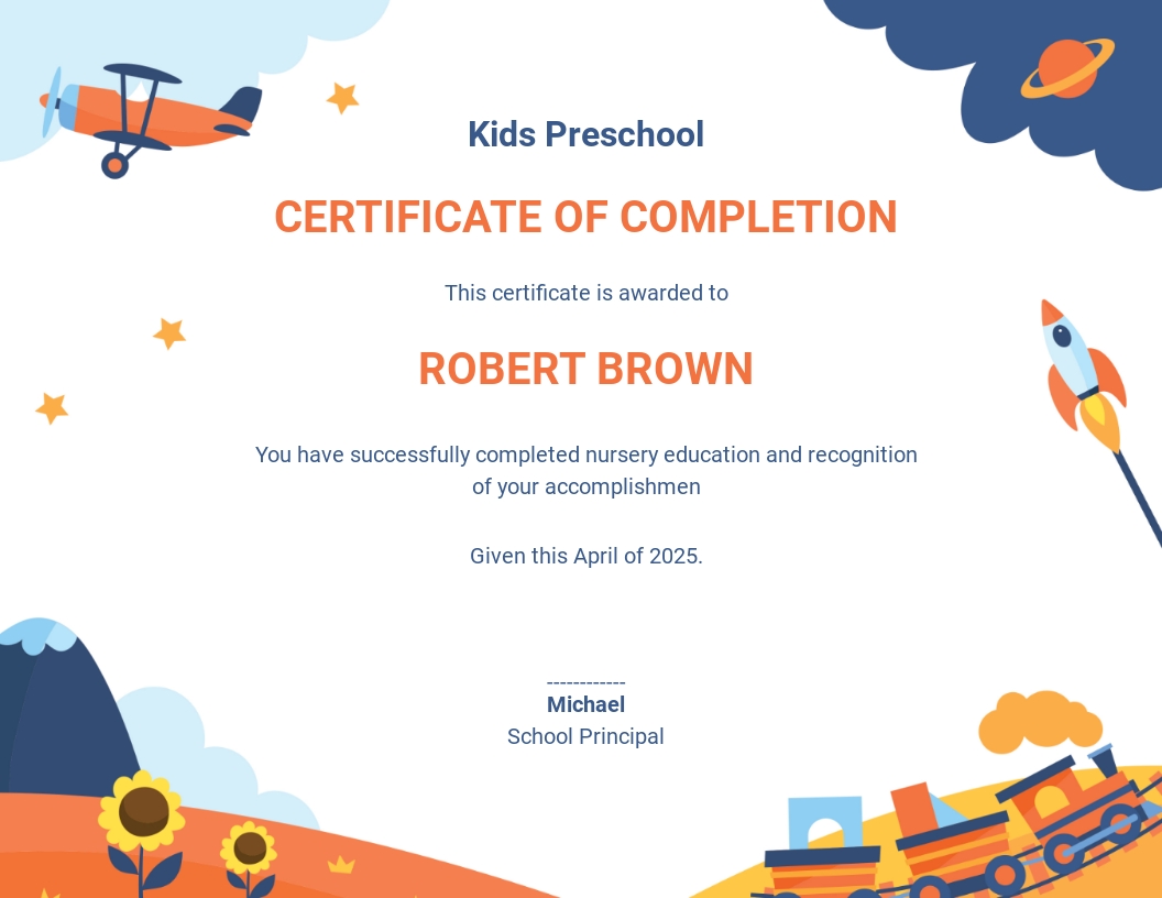 Nursery Graduation Certificate Template Google Docs Word Template