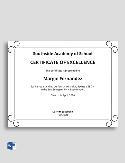 Recognition Academic Excellence Certificate Template - Word | Template.net