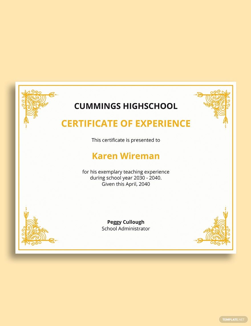 Teaching Experience Certificate Template In Word Google Docs Apple 