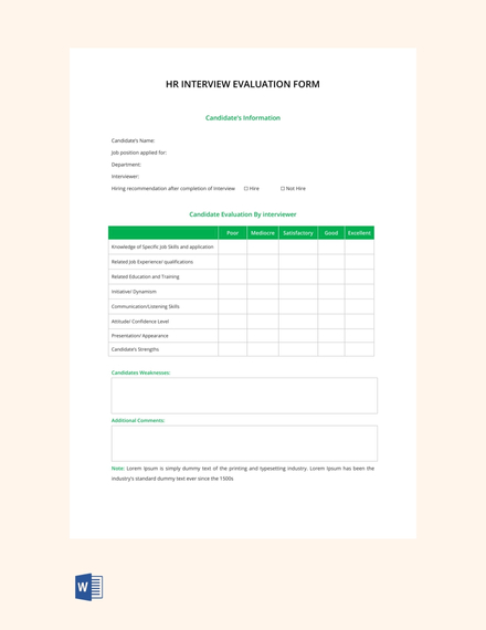 Free HR Interview Evaluation Form Template: Download 67+ Forms in Word ...