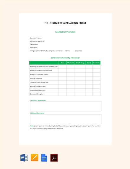 FREE Candidate Evaluation Form Template - PDF | Word | Apple Pages ...
