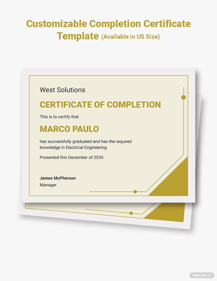 Customizable Completion Certificate Template Word Template