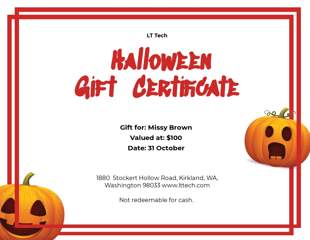 Halloween Gift Certificate Template Word DOC PSD