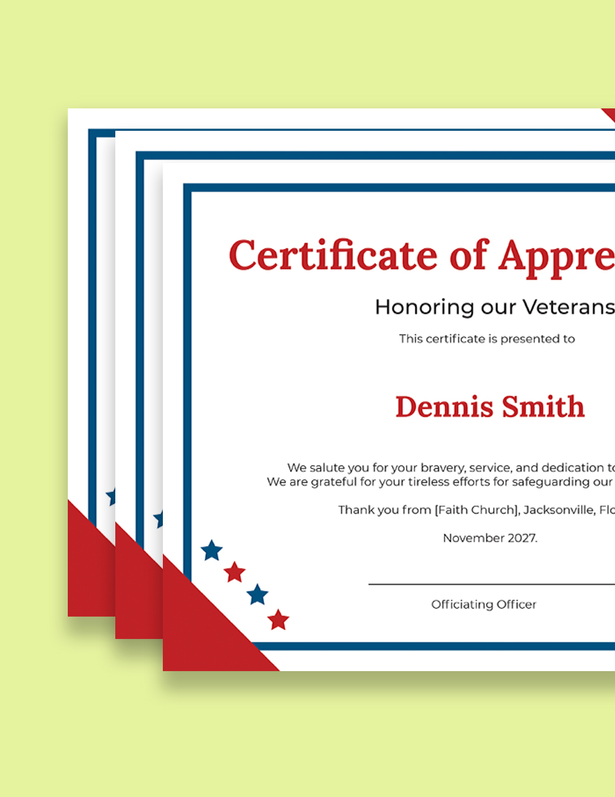 Veterans Day Appreciation Certificate Template Download In Word 