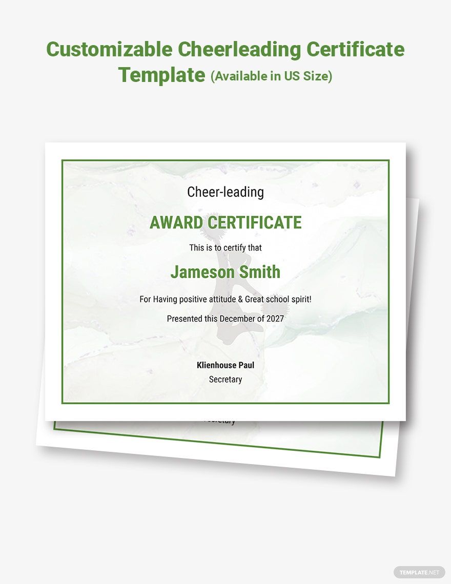Customizable Cheerleading Certificate Template In Word Pages