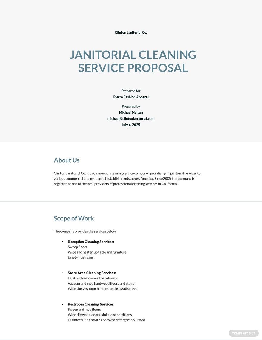 Janitorial Cleaning Services Proposal Template Google Docs Word 