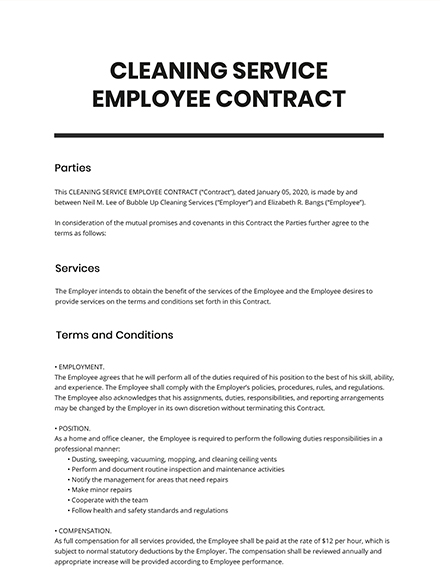 27 Cleaning Services Contract Templates Free Downloads Template