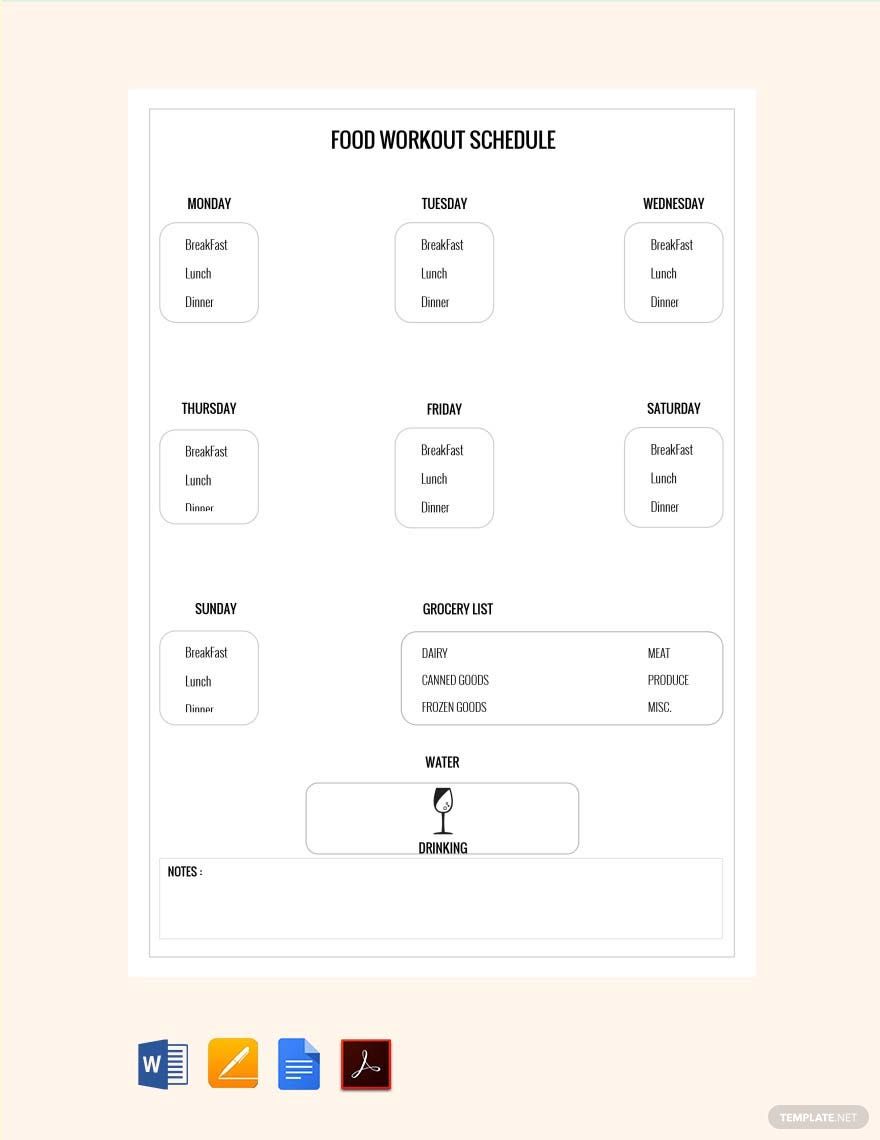 Food Workout Schedule Template - Download in Word, Google Docs, PDF ...