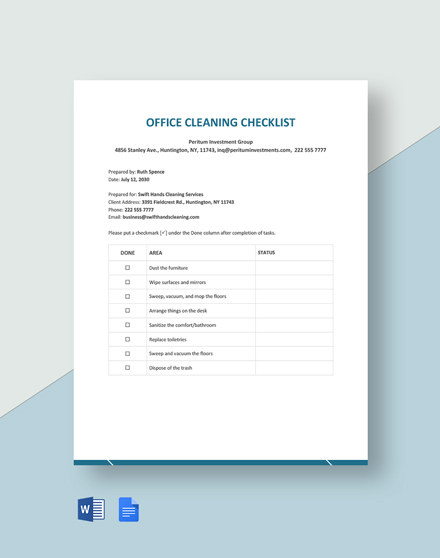 Cleaning Checklist Templates In Google Docs Template