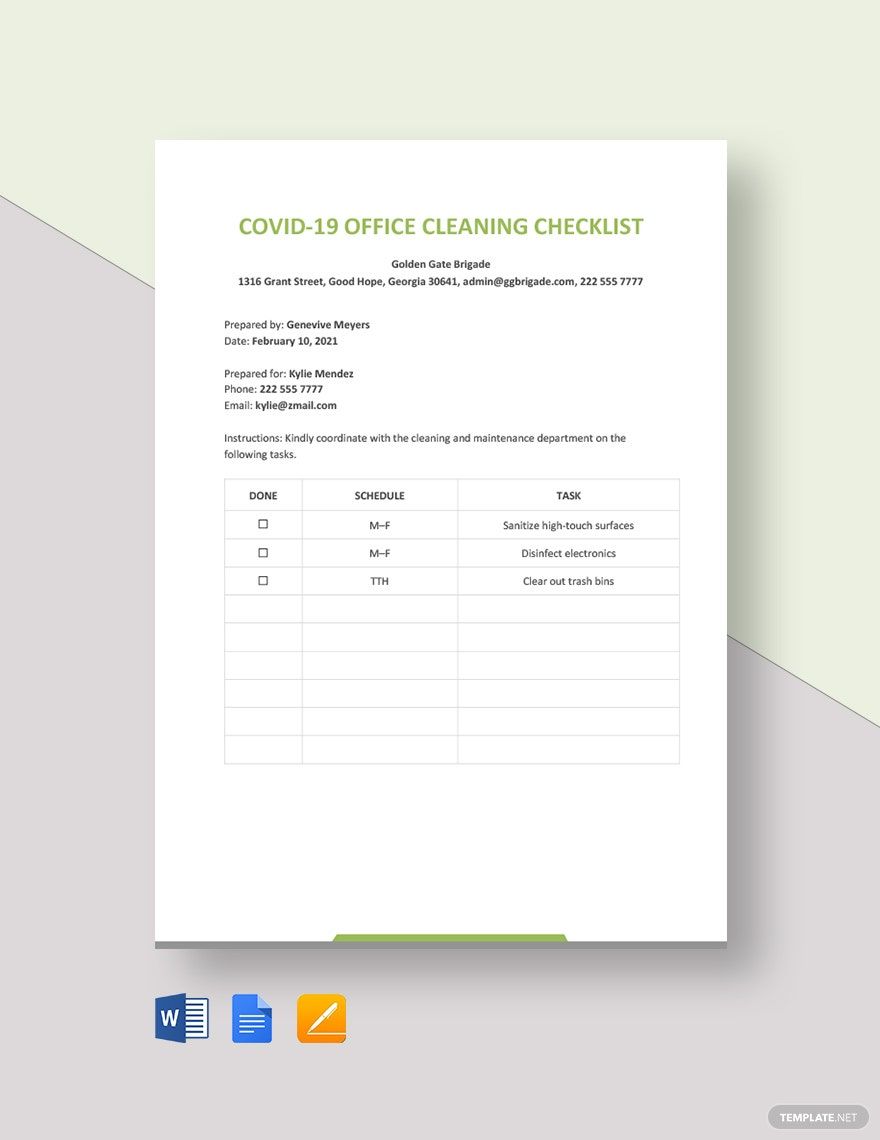 Free Office Cleaning Service Checklist Template Download In Word 