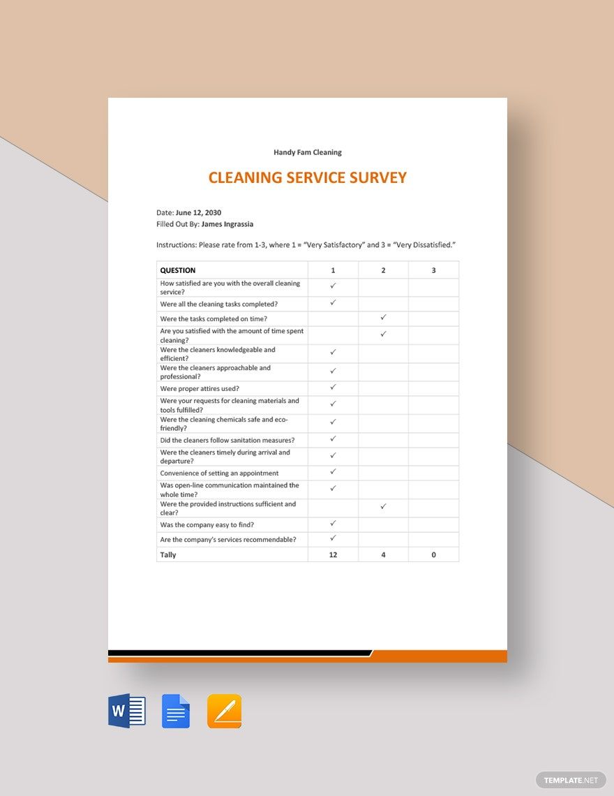 Free Printable Cleaning Service Survey Template - Word | Template.net