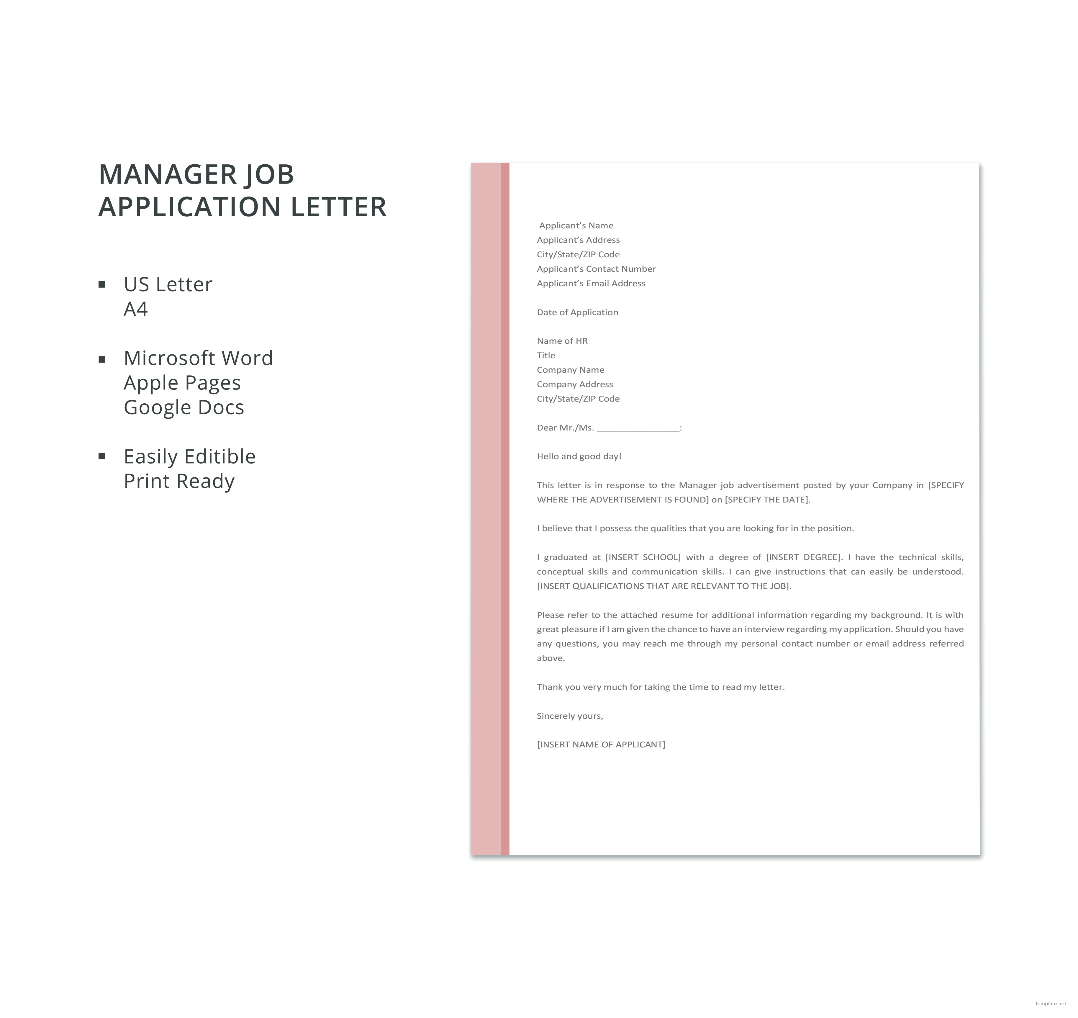 Free Manager Job Application Letter Template In Microsoft Word Apple