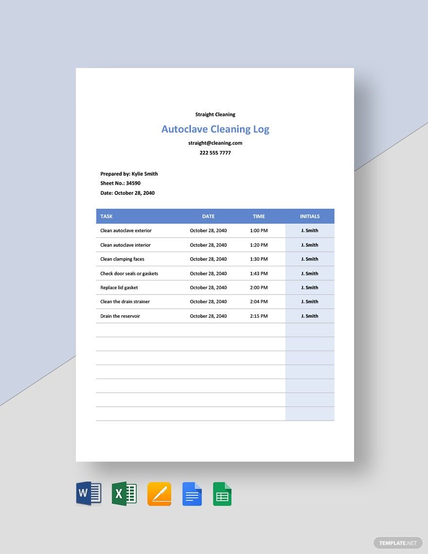 Autoclave Cleaning Log Template Word Google Docs Excel Google 