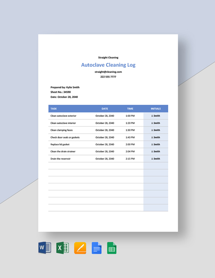 Free Sample Cleaning Service Log sheet Template - Google Docs, Google Sheets, Excel, Word ...