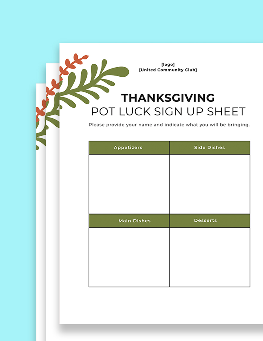Free Thanksgiving Potluck Sign Up Sheet Template Download In Word 