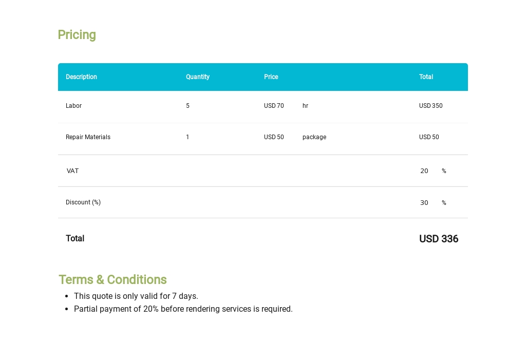 Contractor Quotation Sample Template - Google Docs, Word | Template.net