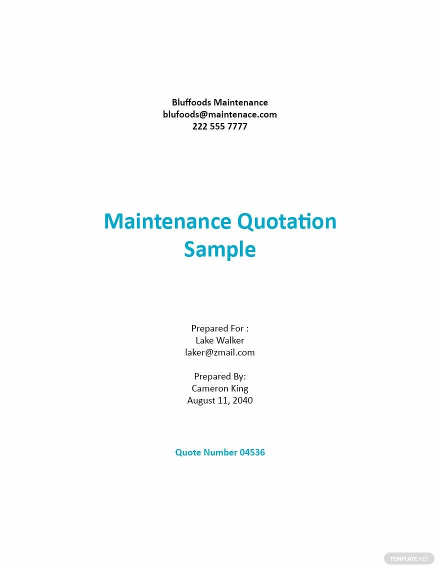 Maintenance Quotation Sample Template - Google Docs, Word | Template.net