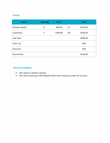 Maintenance Quotation Sample Template - Google Docs, Word | Template.net