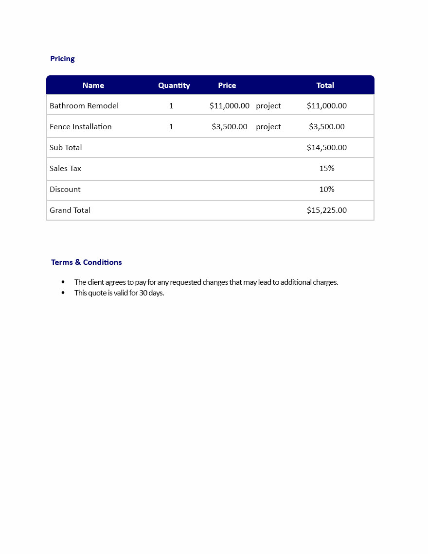 Job Quotation Sample Template - Google Docs, Word | Template.net