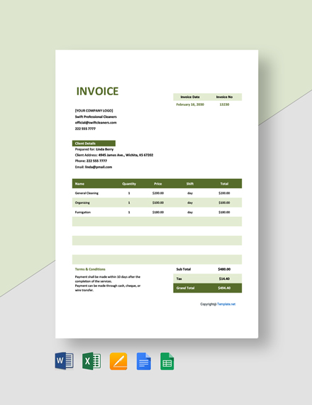 Simple Service Invoice Template - Google Docs, Google Sheets, Excel, Word | Template.net