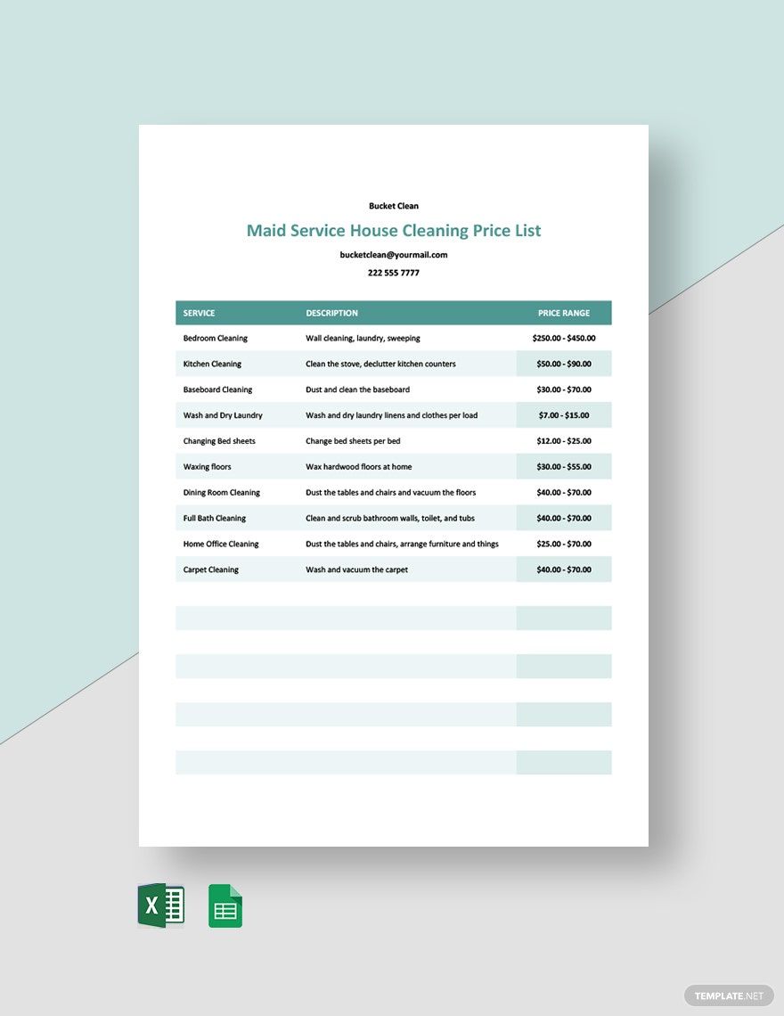 Maid Service House Cleaning Price List Template Download In Word