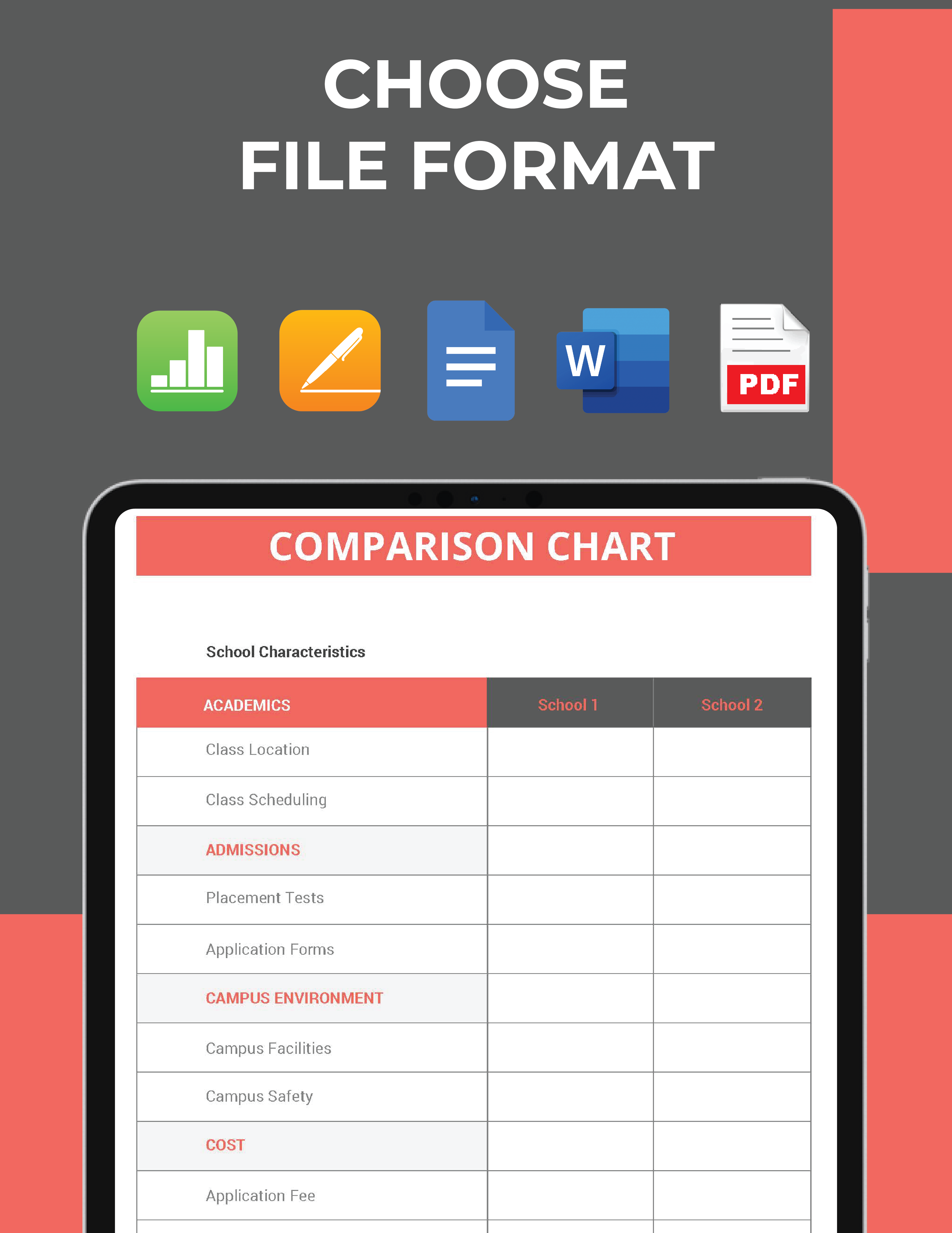 Comparison Chart Template - Excel, Word, Apple Numbers, Apple Pages ...