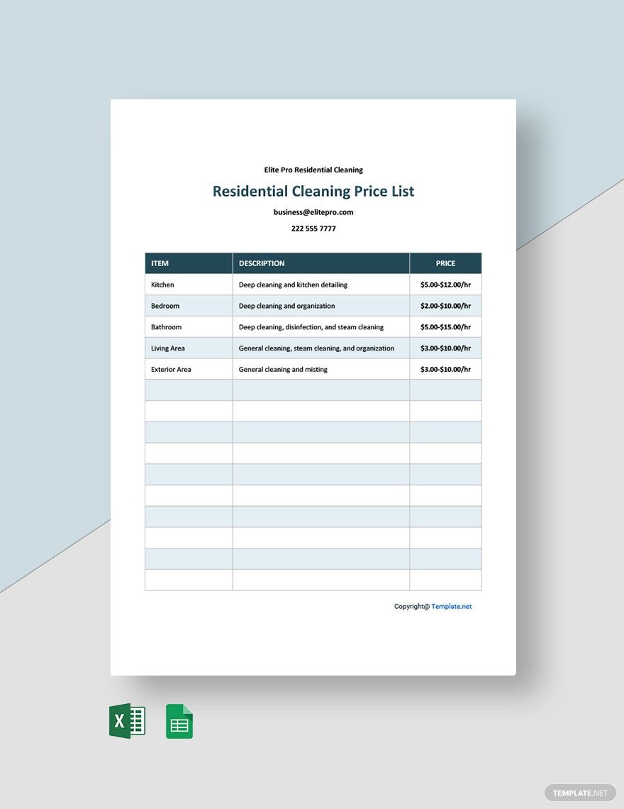 Office Cleaning Services Price List Template Google Docs Google Sheets Excel Word Apple 