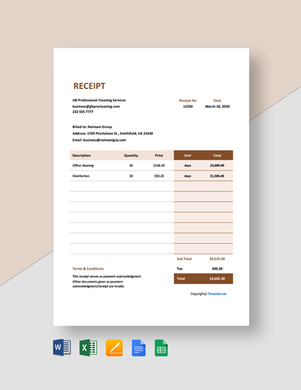 Simple Software Service Receipt Template - Google Docs, Google Sheets ...