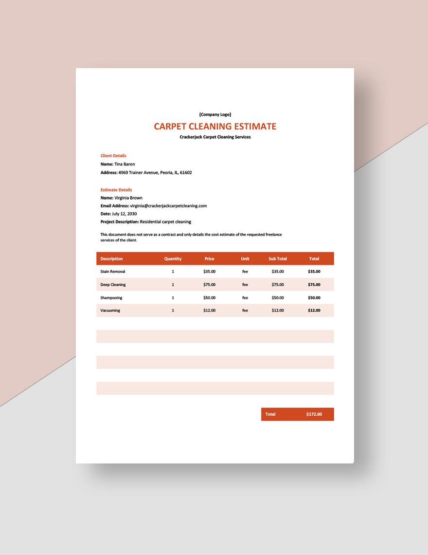 Carpet Cleaning Estimate Template Download In Word Google Docs 