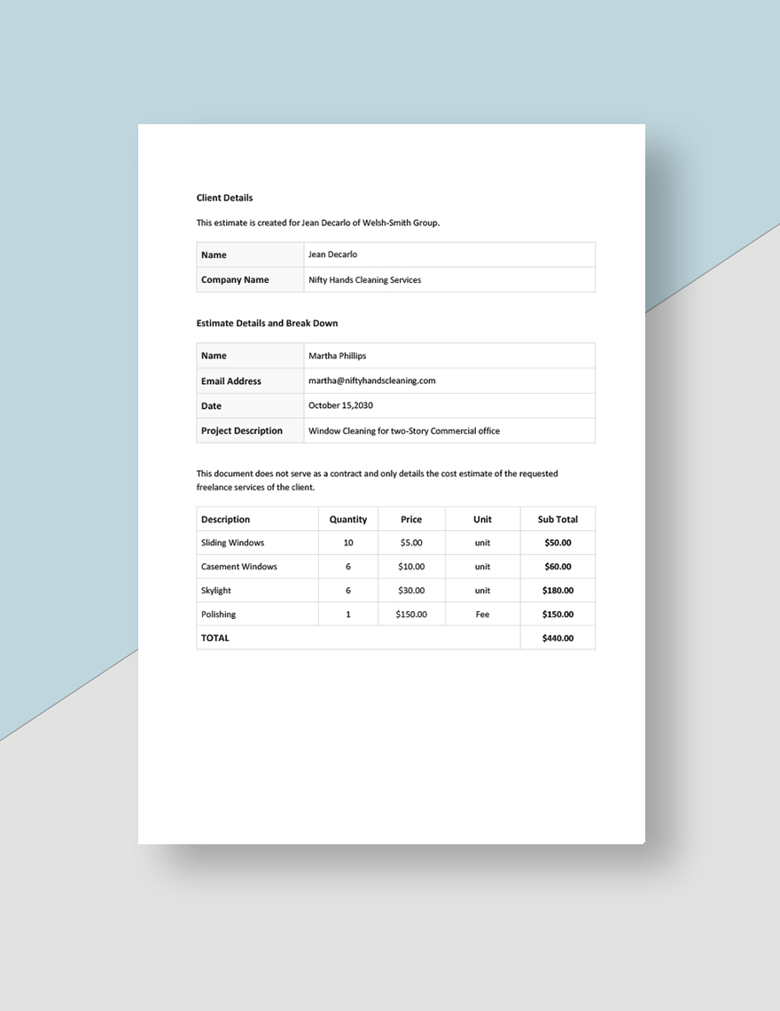 Window Cleaning Estimate Template Download In Word Google Docs 