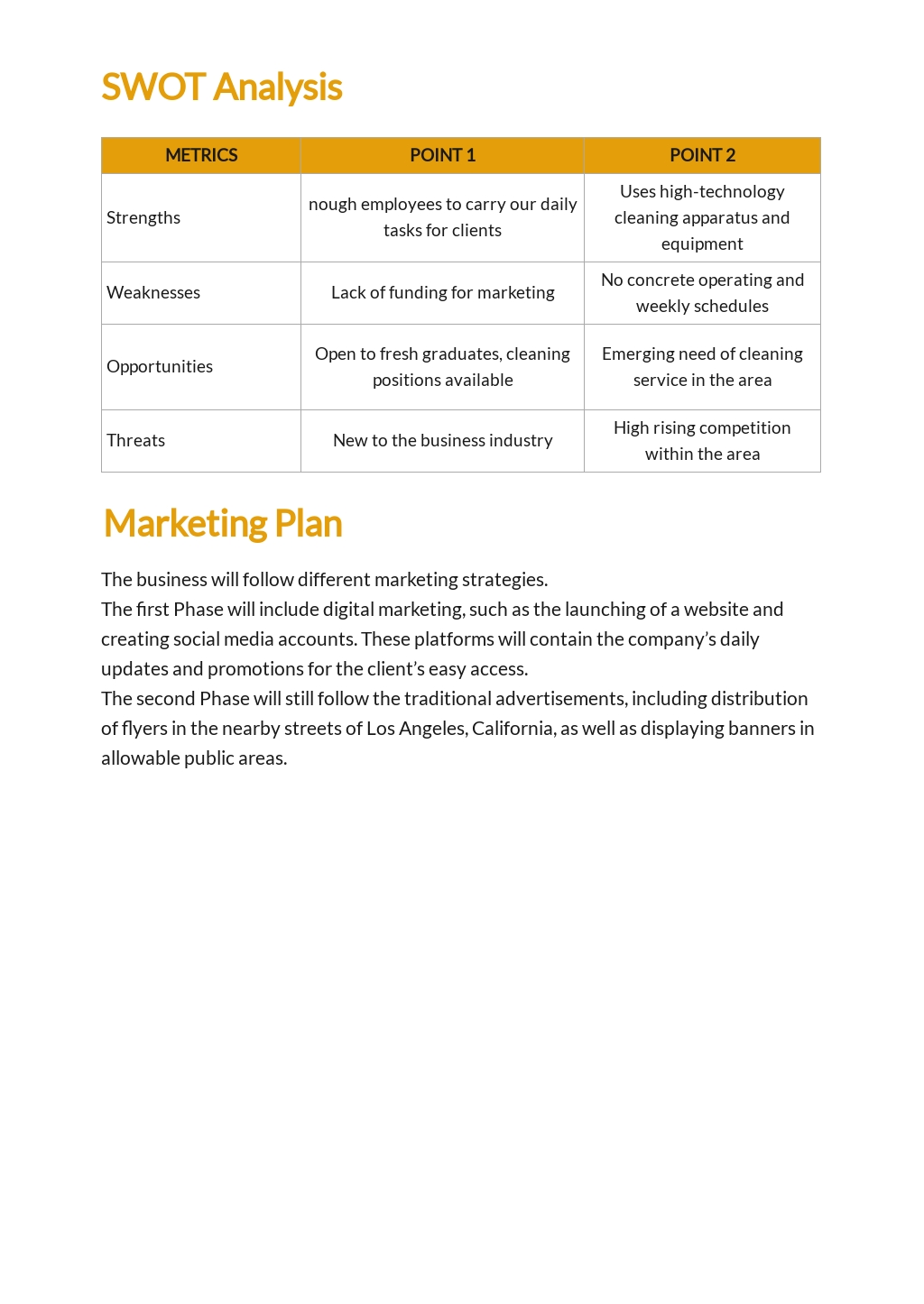 House Cleaning Business Plan Template Cleaning Service Business Plan 