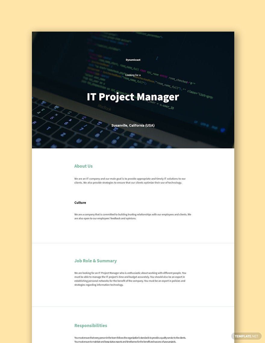 IT Project Manager Job Description Google Docs Word Apple Pages 