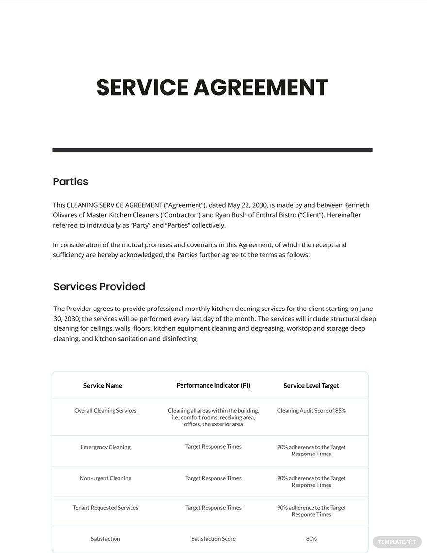 Free Cleaning Service Level Agreement Template Google Docs Word Apple Pages PDF Template