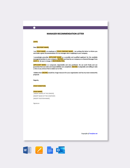 FREE Project Manager Recommendation Letter Template - Word (DOC ...