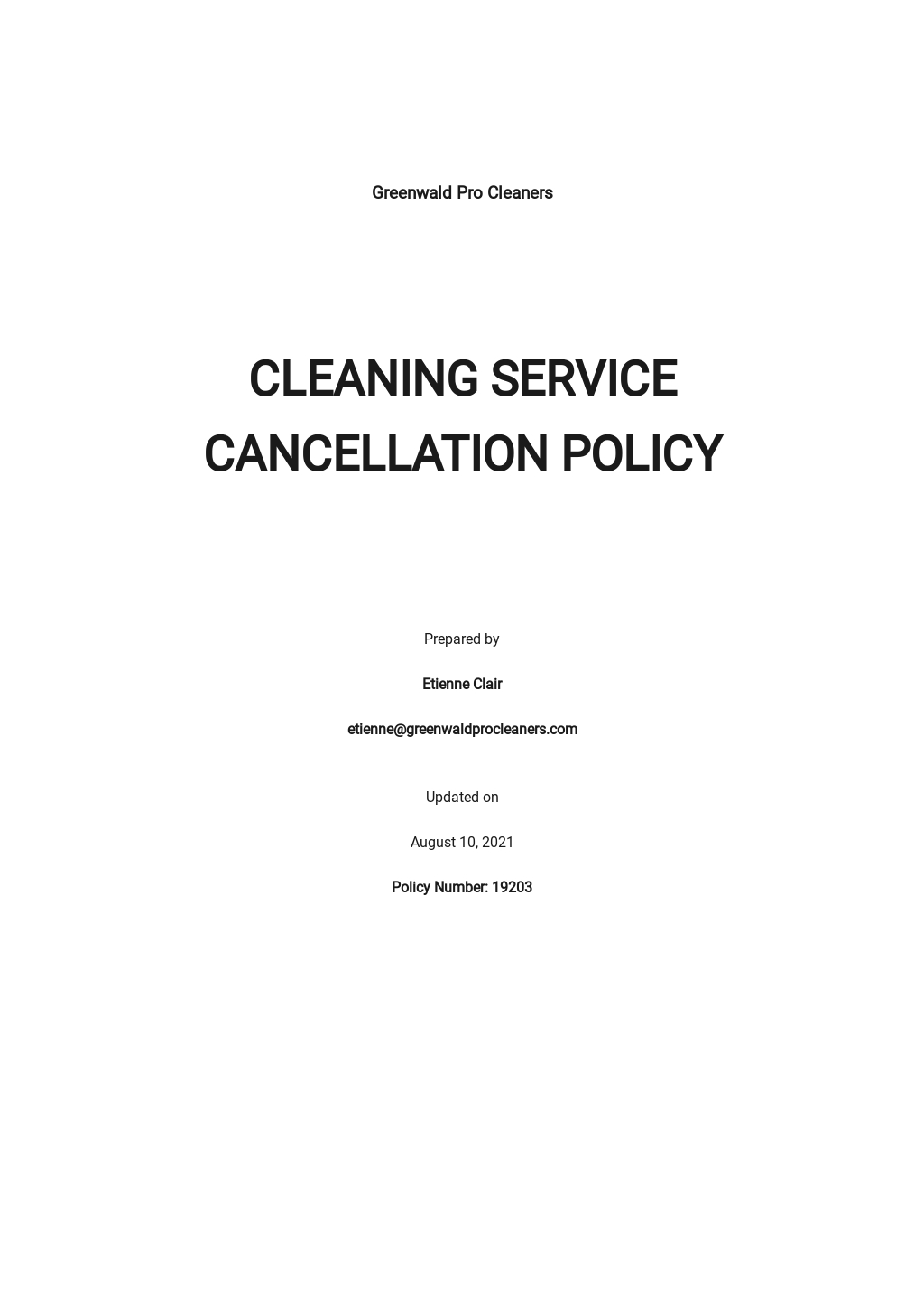 Free Sample Cleaning Service Policy Template Word Template